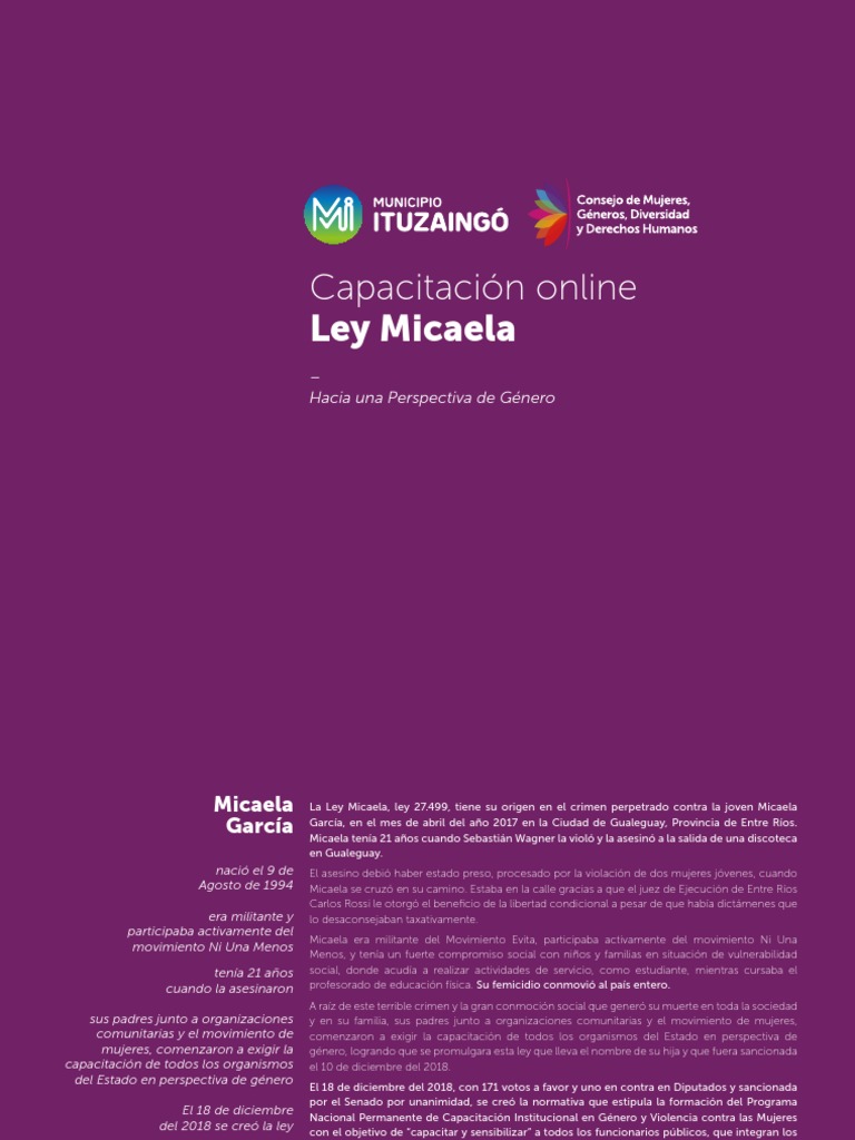 INSTRUCTIVO Ley Micaela - Web - Municipio de Ituzaingo - Resaltado | PDF | La violencia contra ...