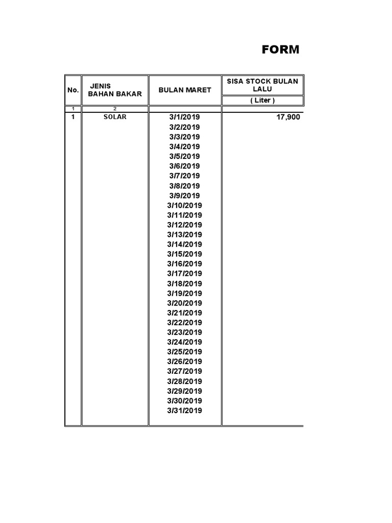 Form Penggunaan Solar & Pelumas | PDF