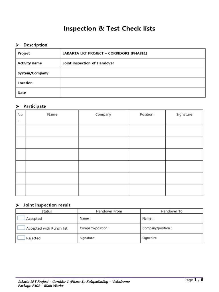 Handover Checklist Template | PDF | Building Engineering | Equipment