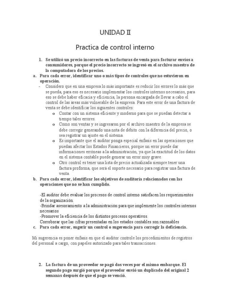 Practica Control Interno - Ii | PDF | Auditoría | Contabilidad