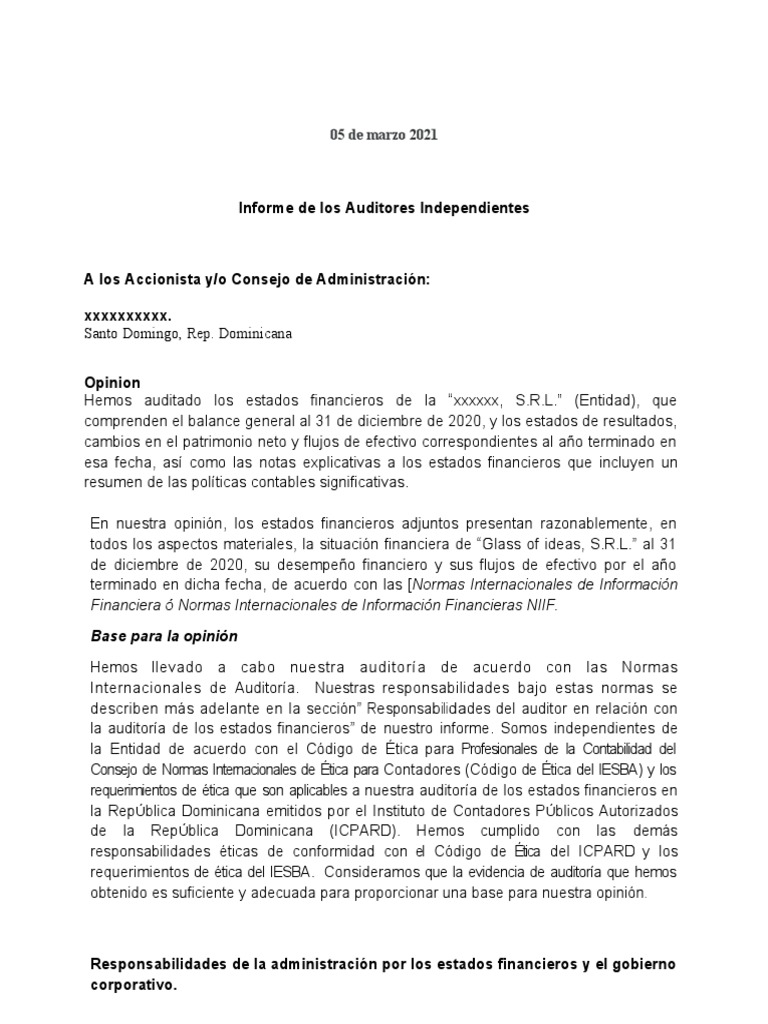 Informe de Auditoria Sin Salvedad | PDF | Auditoría | Estado financiero