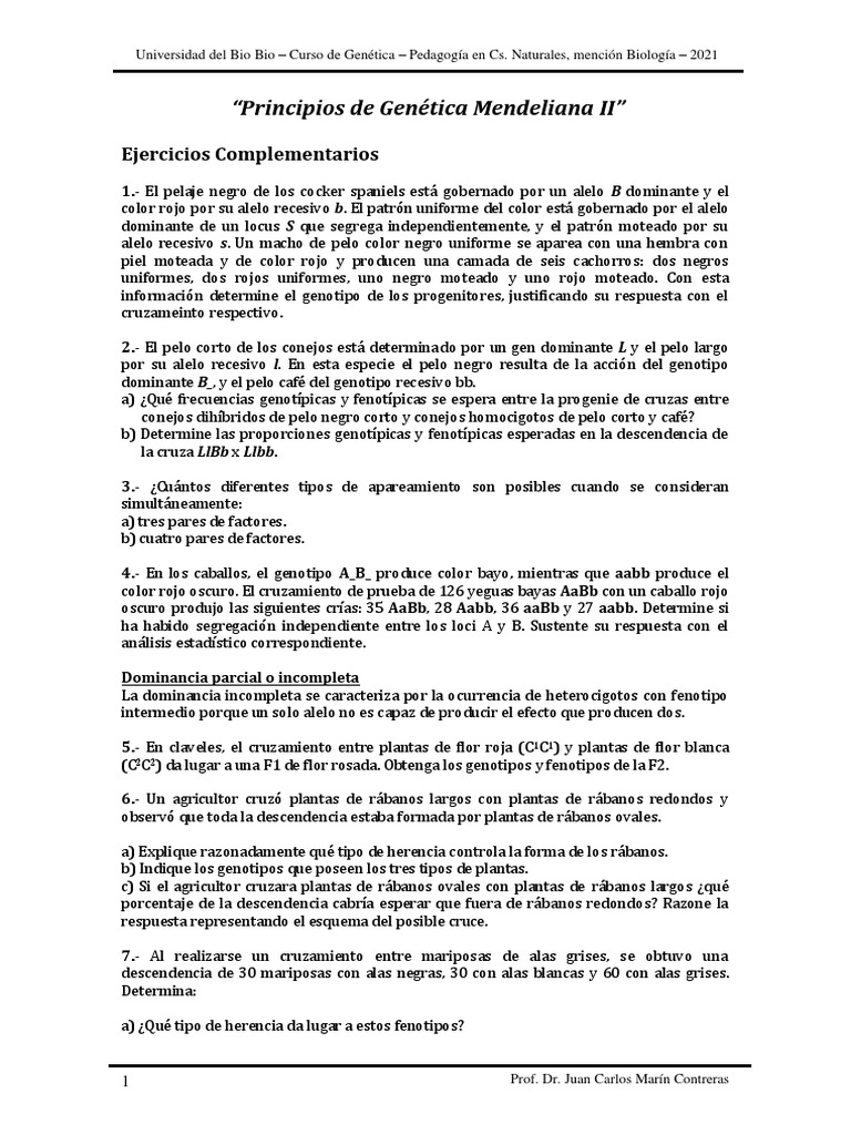 Ejercicios de Genética Mendeliana 2021 | PDF | Dominancia (Genética ...