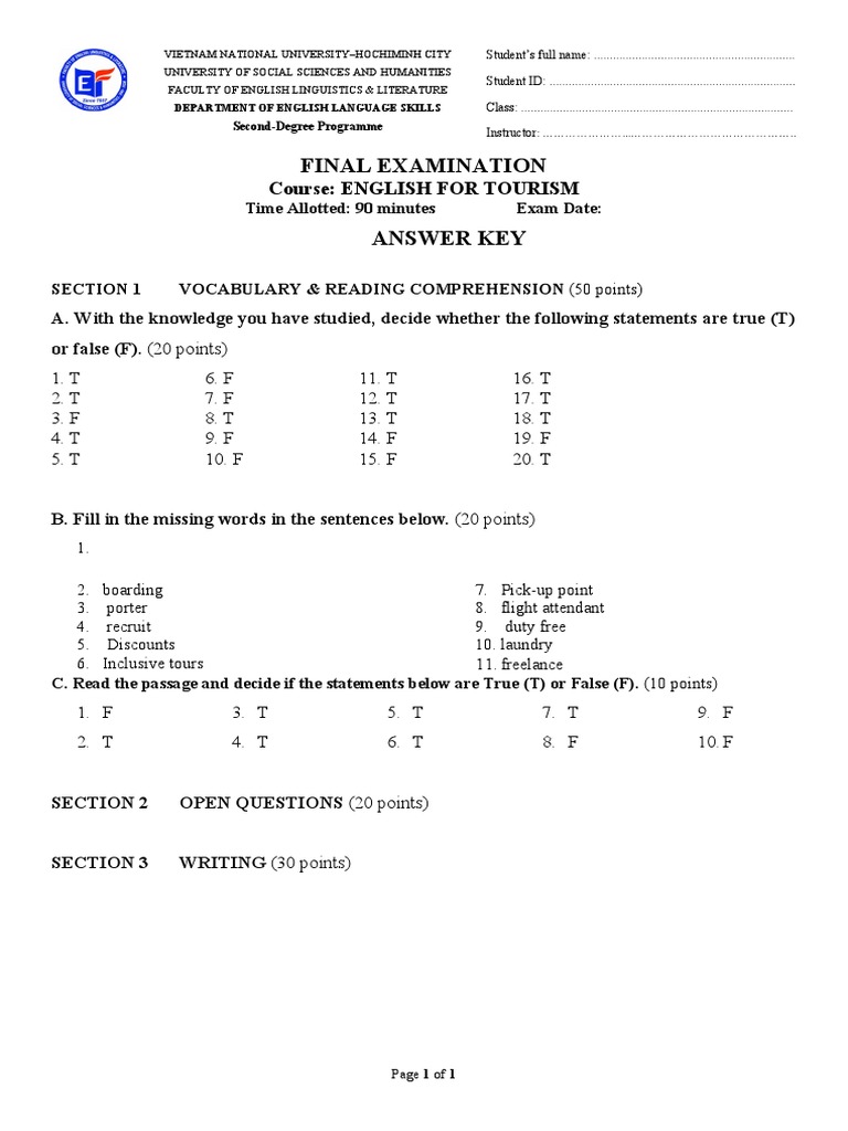 Sample Final Test - KEY | PDF | Test (Assessment) | Cognition