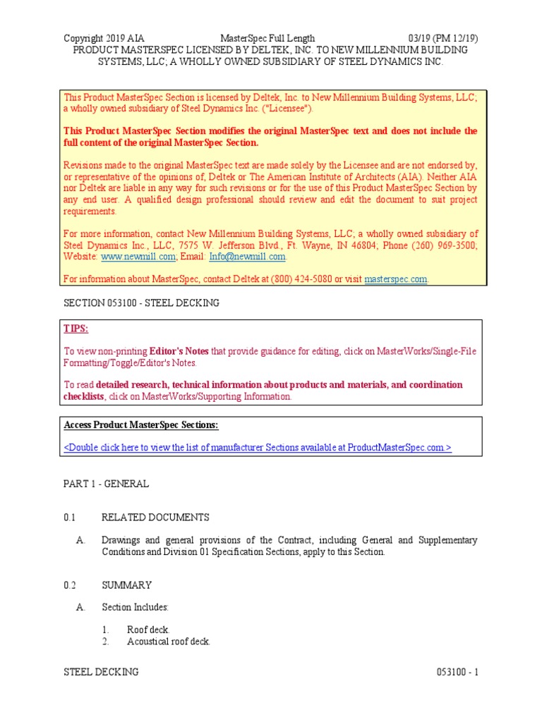 This Product Masterspec Section Modifies The Original Masterspec Text ...