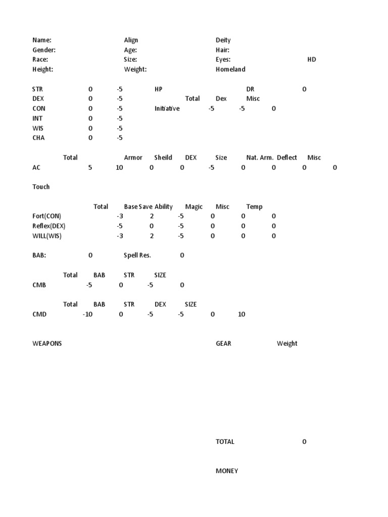 Pathfinder Excel Character Sheet | PDF | Role Playing Games | Gaming