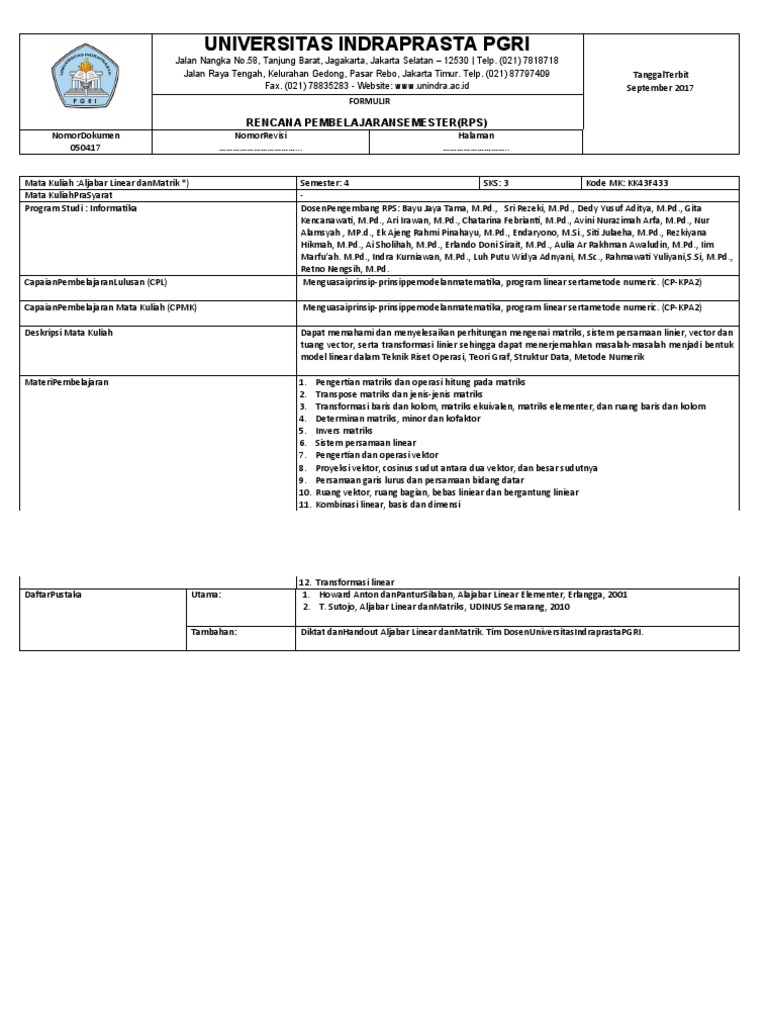 RPS Aljabar Linear Dan Matriks | PDF