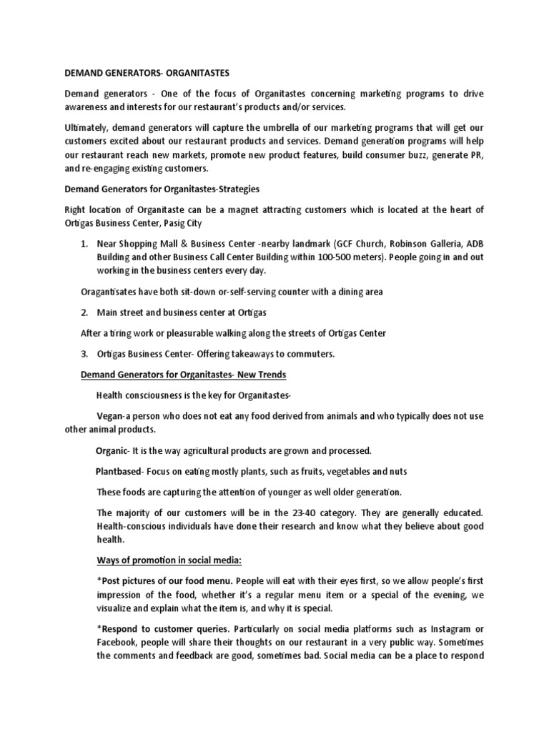 DEMAND GENERATORS - REVISEd | PDF | Restaurants | Social Media