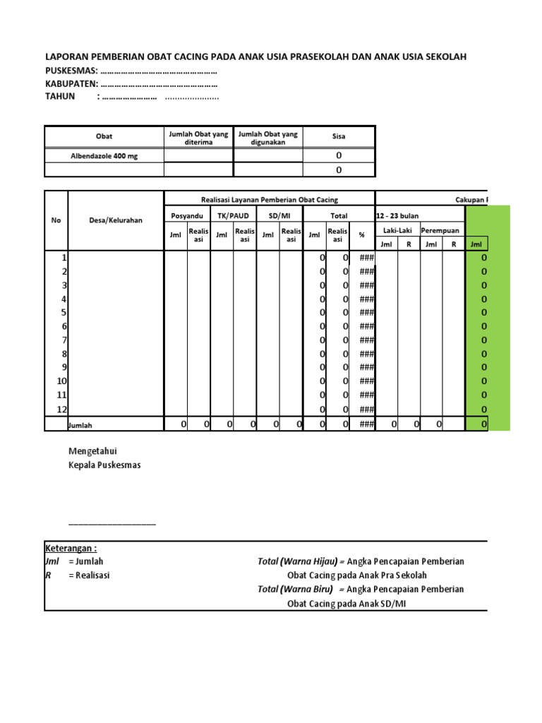 Form Lap Pemberian Obat Cacing | PDF