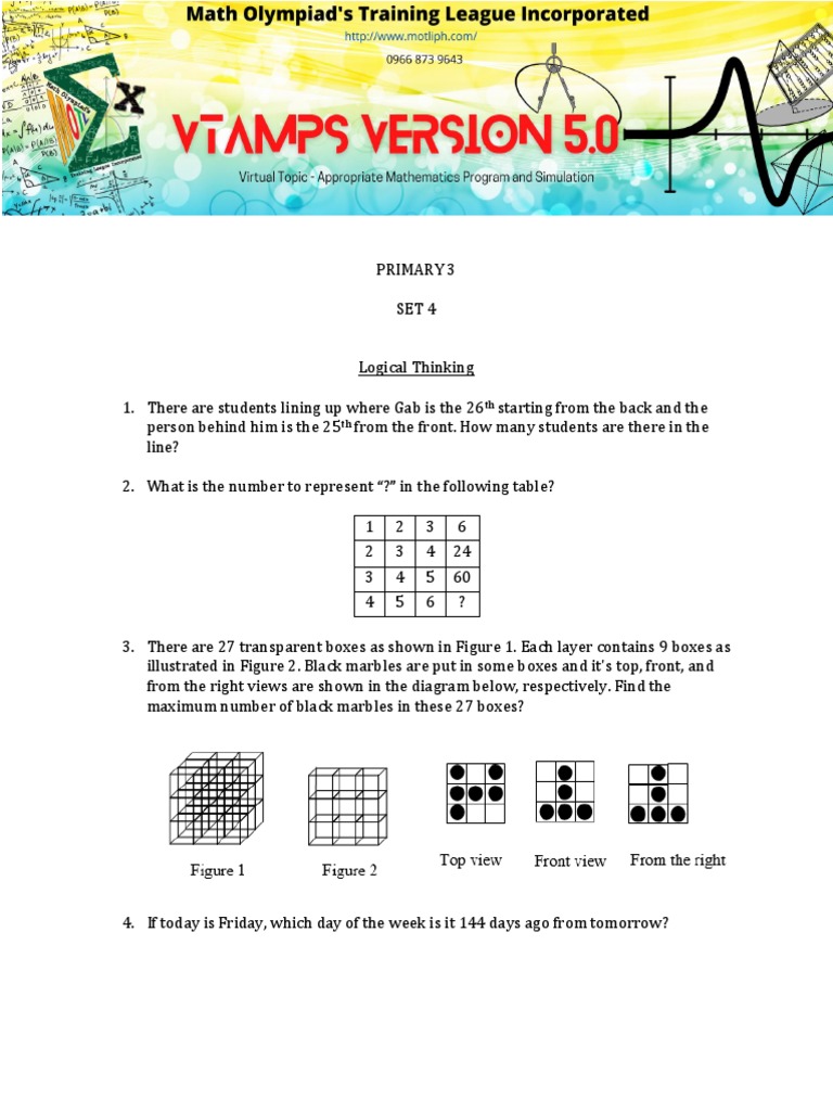 VTAMPS 5.0 Primary 3 Set 4 | PDF | Numbers | Discrete Mathematics