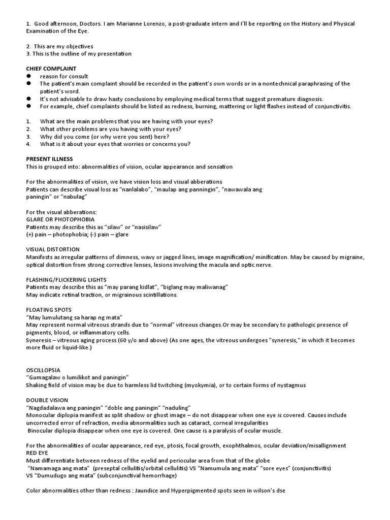OPHTHA - Histiry and PE | PDF | Visual Acuity | Retina
