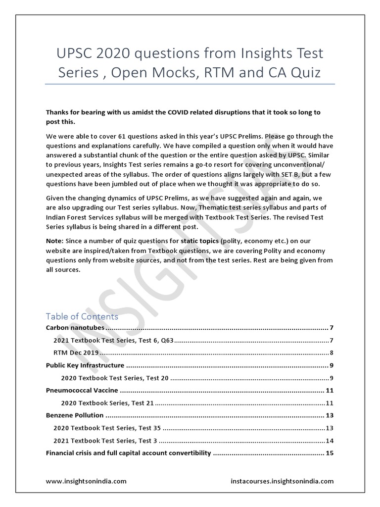 UPSC Questions Matched 2020 Insights Test Series FINAL | PDF | Deep ...