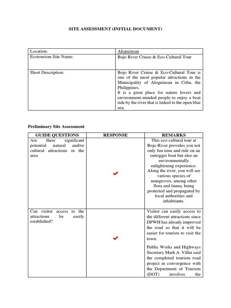 Preliminary Site Assessment | PDF | Tourism | Economy And The Environment