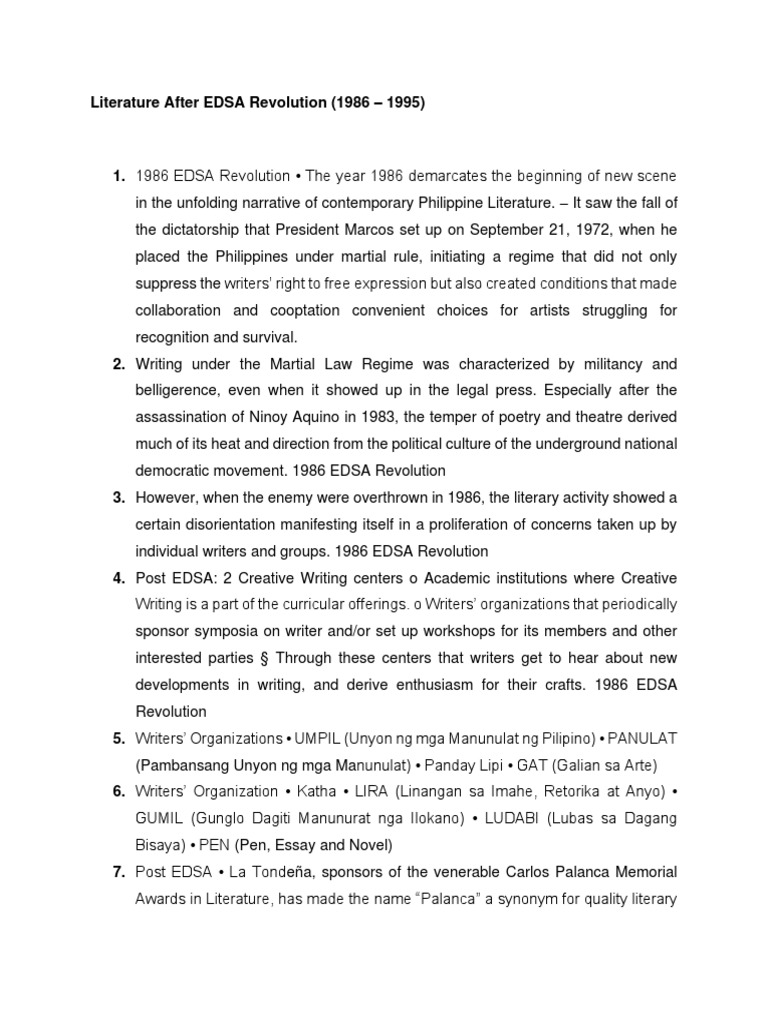 Literature After EDSA Revolution | PDF | Philippines | Poetry