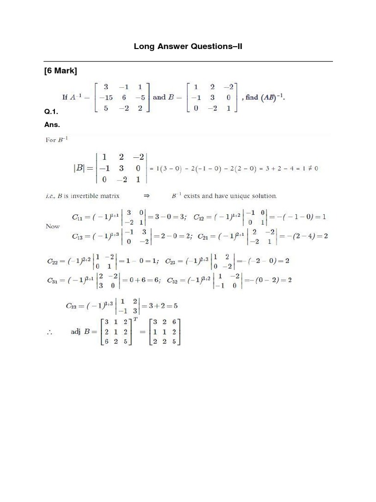 Long Answer Type Questions (Part 4) | PDF | Matrix (Mathematics ...