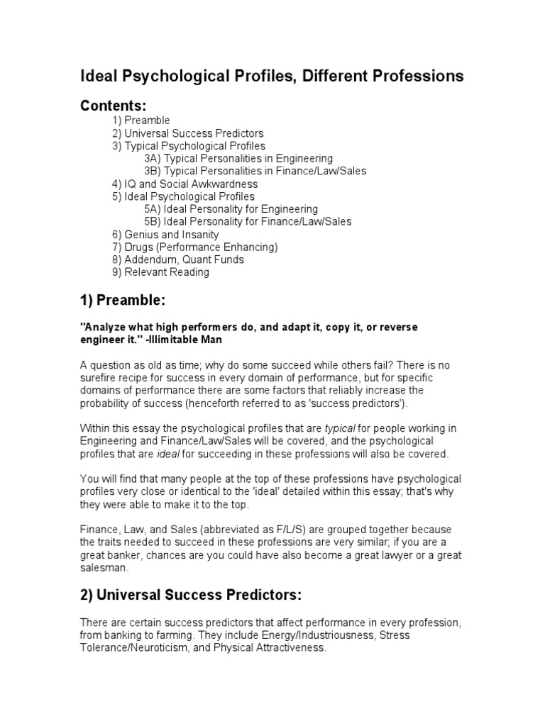 Psychological Profiles for Success in Professions | PDF | Extraversion ...