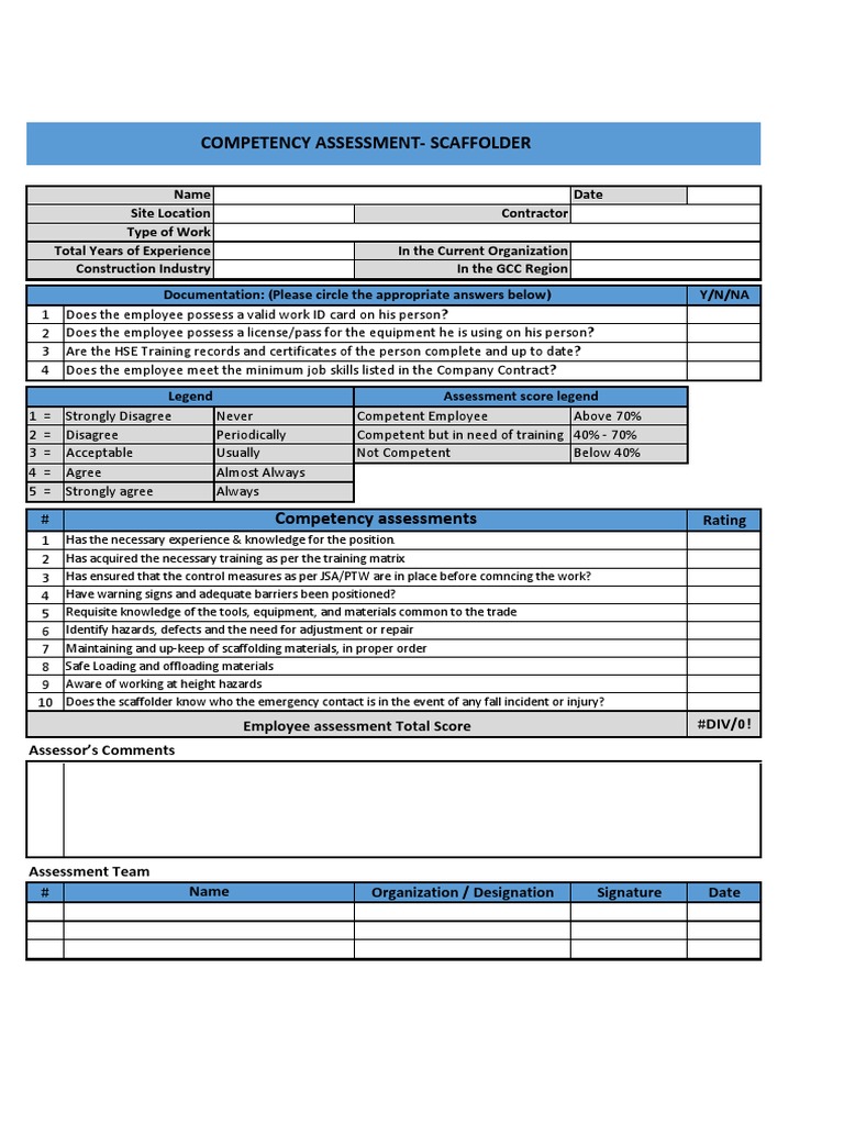 Competency Assessment-Scaffolder | PDF