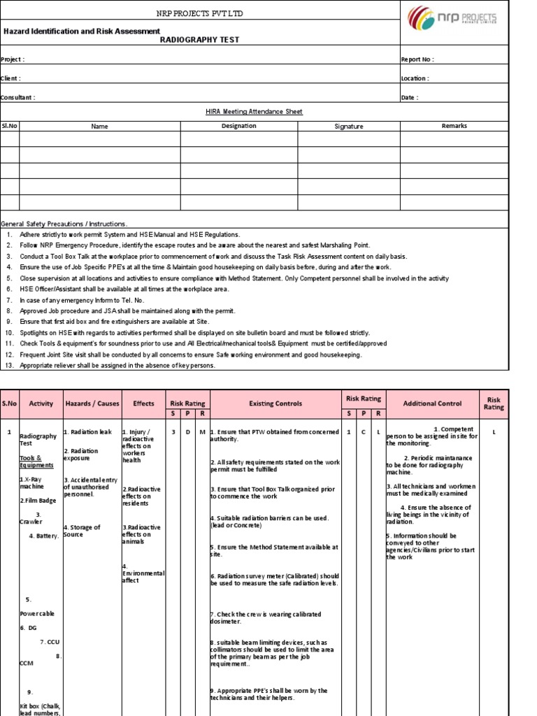 Hazard Identification and Risk Assessment Radiography Test: Project ...