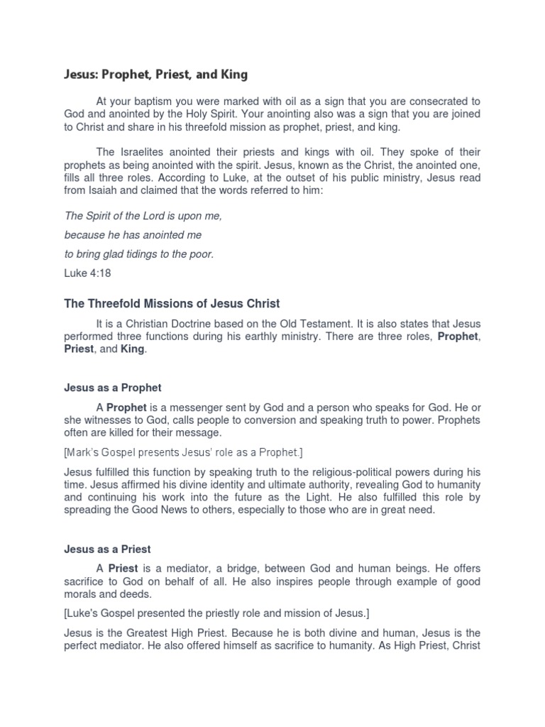 Jesus' Threefold Mission Explained | PDF | Jesus | Gospel Of Mark