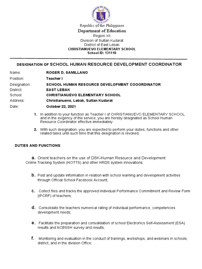 Designation Order of HRD Coordinator | PDF | Communication