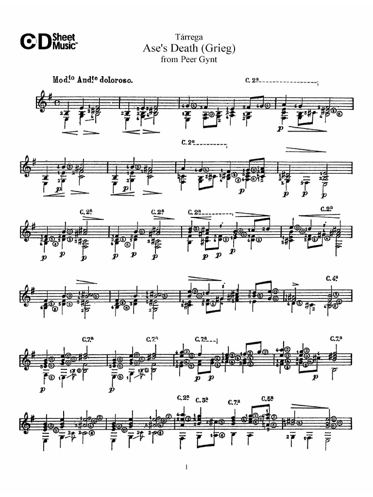 Tarrega - Ase's Death (Grieg) (From Peer Gynt) | PDF