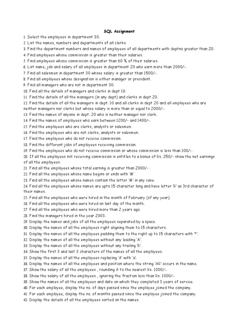 SQL Assignment | PDF | Salary