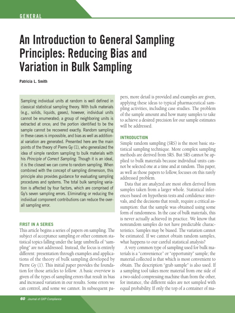 An Introduction To General Sampling Principles: Reducing Bias and Variation in Bulk Sampling ...