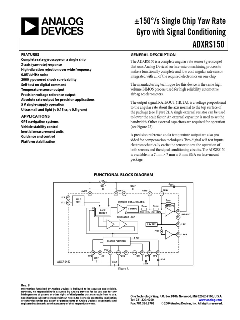 ADXRS150: 150°/s Single Chip Yaw Rate Gyro With Signal Conditioning ...