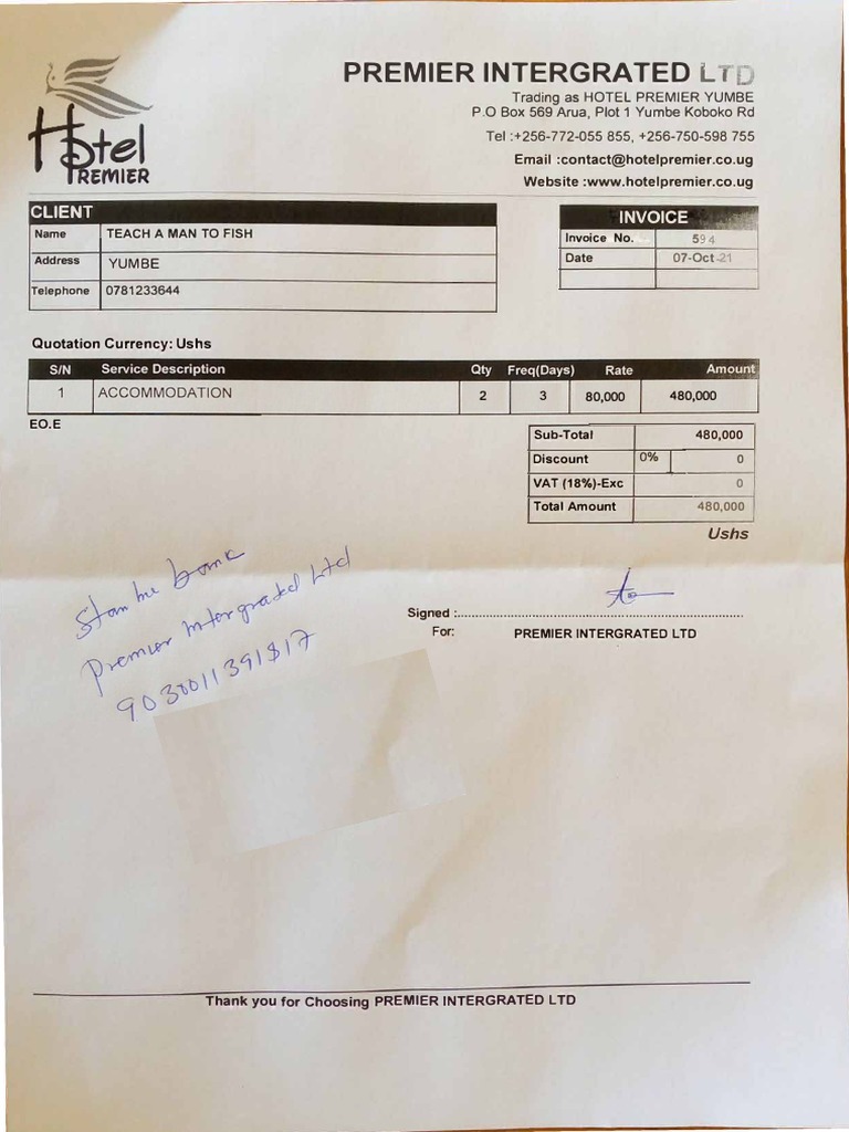 Premier Accommodation Invoice Yumbe, Sensitization and Awards - 1 | PDF