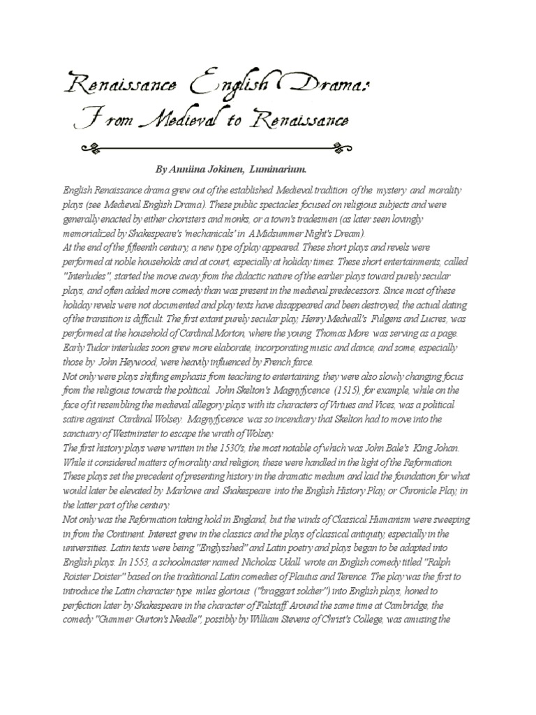 Evolution of English Renaissance Drama | PDF | Tragedy | William ...