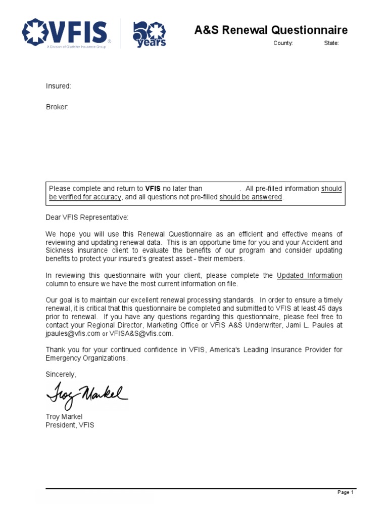 Vfis A&s Renewal | PDF | Insurance | Employment
