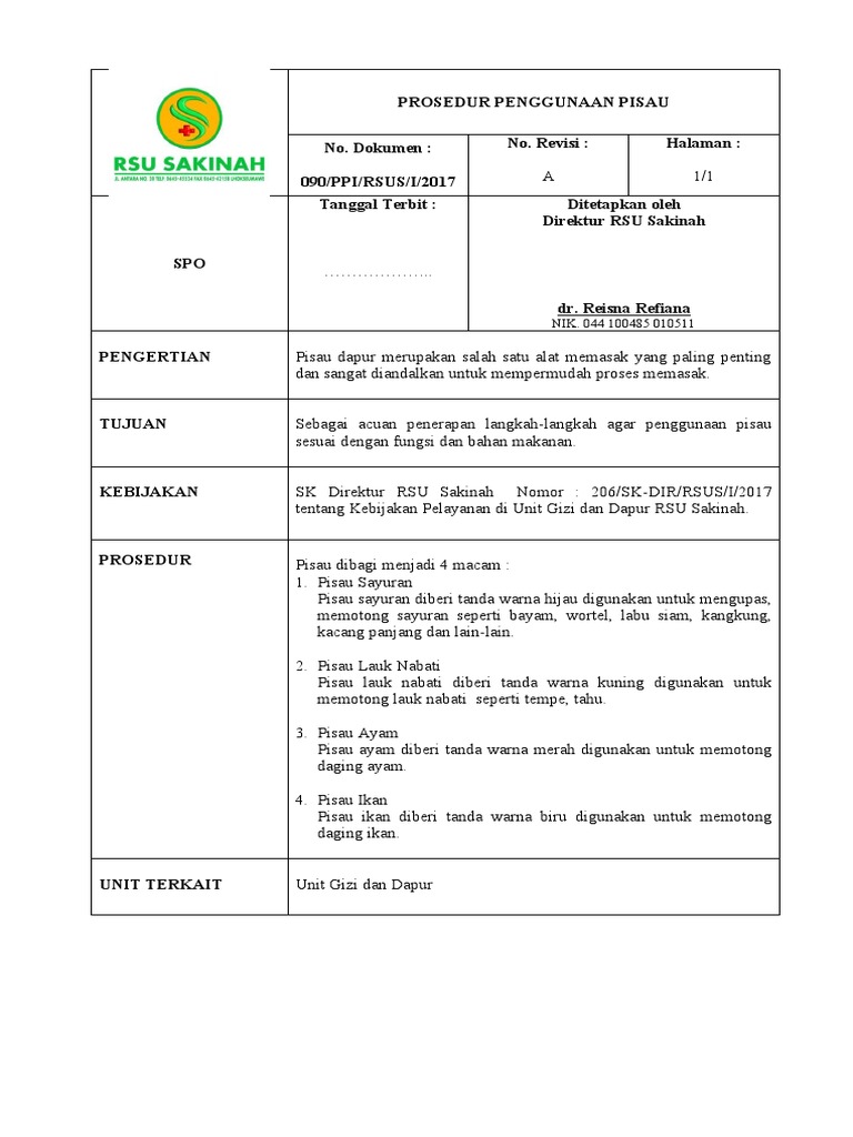 Spo Penggunaan Pisau | PDF