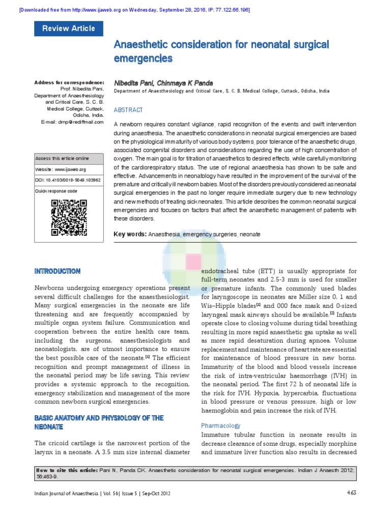 Anaesthetic Consideration For Neonatal Surgical em | PDF | Anesthesia ...