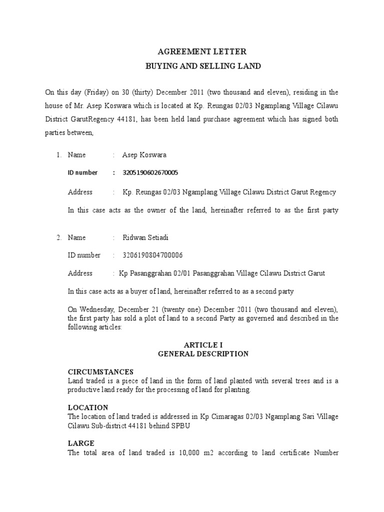 Land Purchase Agreement Template | PDF | Indonesian Rupiah | Private Law