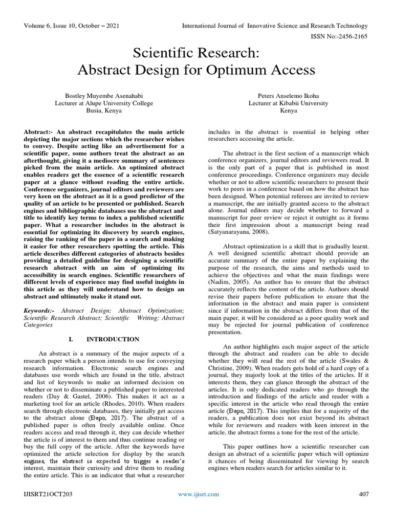 Scientific Research Abstract Design For Optimum Access | PDF | Abstract ...