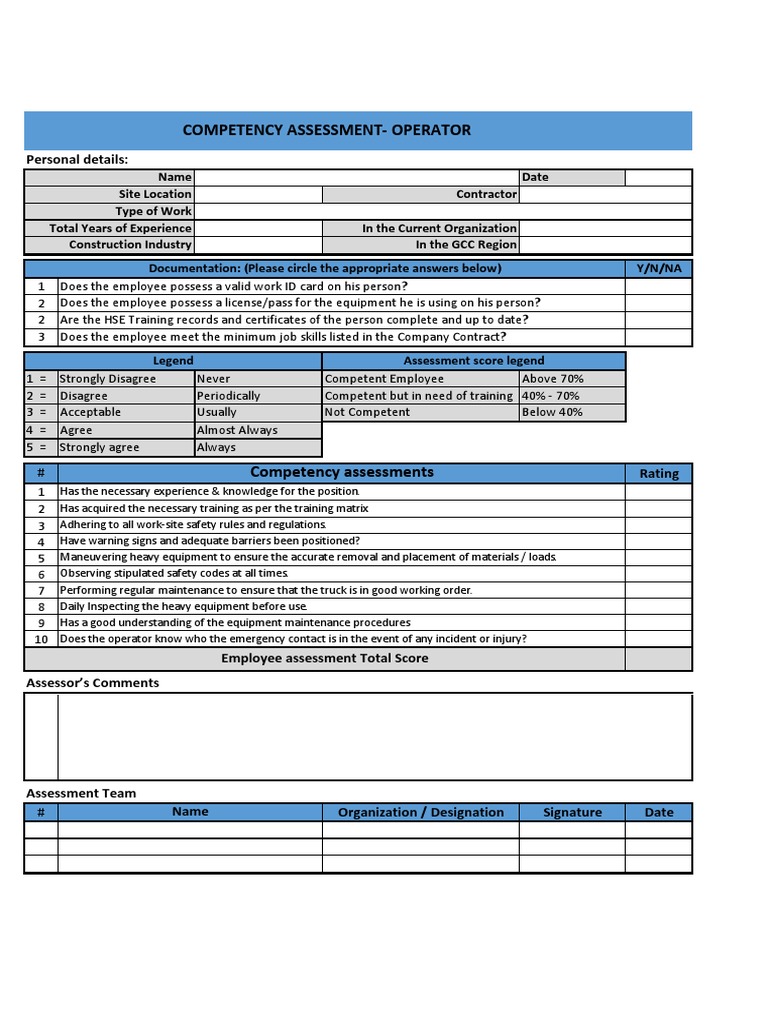 Competency Assessment-Operator | PDF