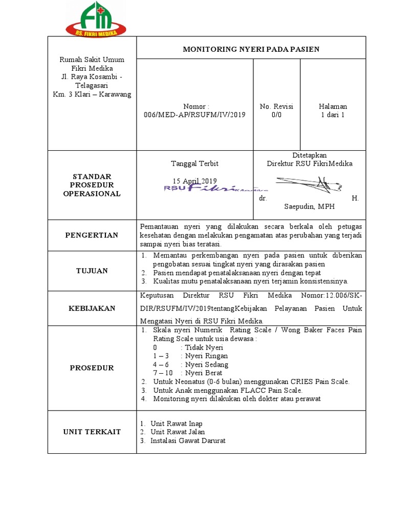 MONITORING KEBIASAAN NYERI PASIEN | PDF