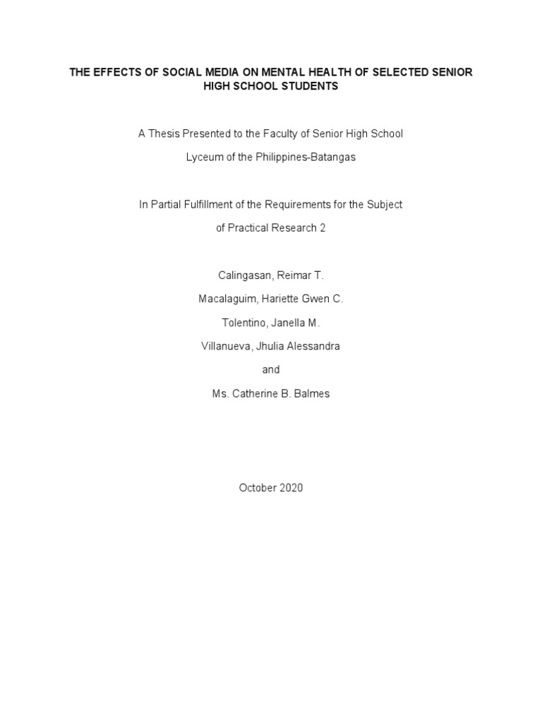 The Effects of Social Media On Mental Health of Selected Senior High ...