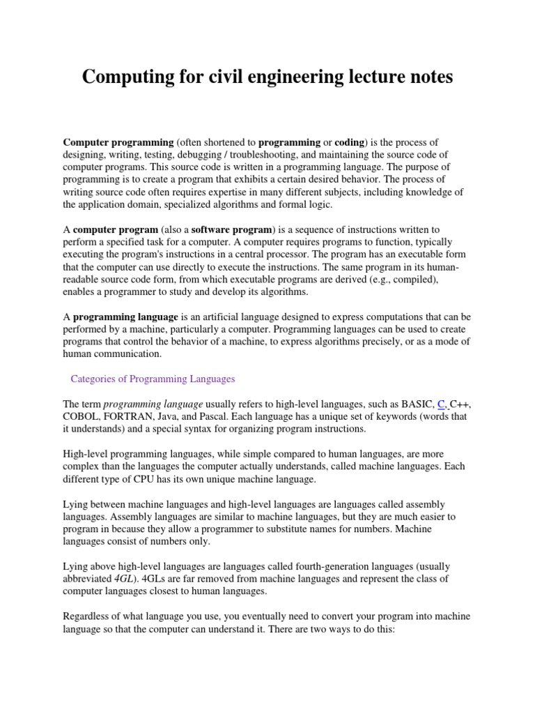 Computing For Civil Engineers All Chapters Pdf Computer Programming Integer Computer Science