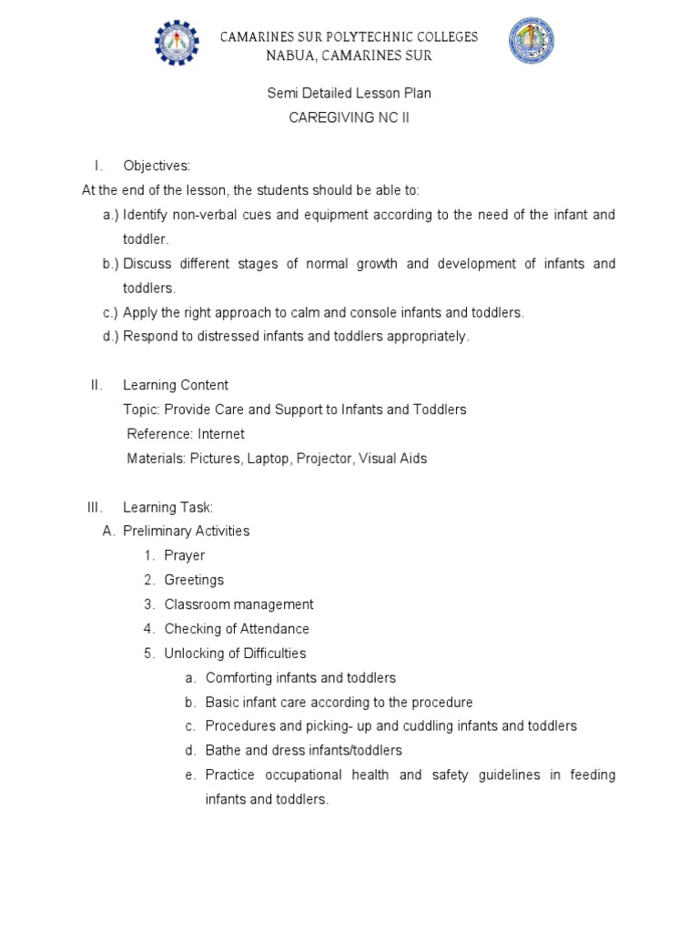 Caregivingncii'semi Detailed Lesson Plan (Navaljessabel) | PDF ...
