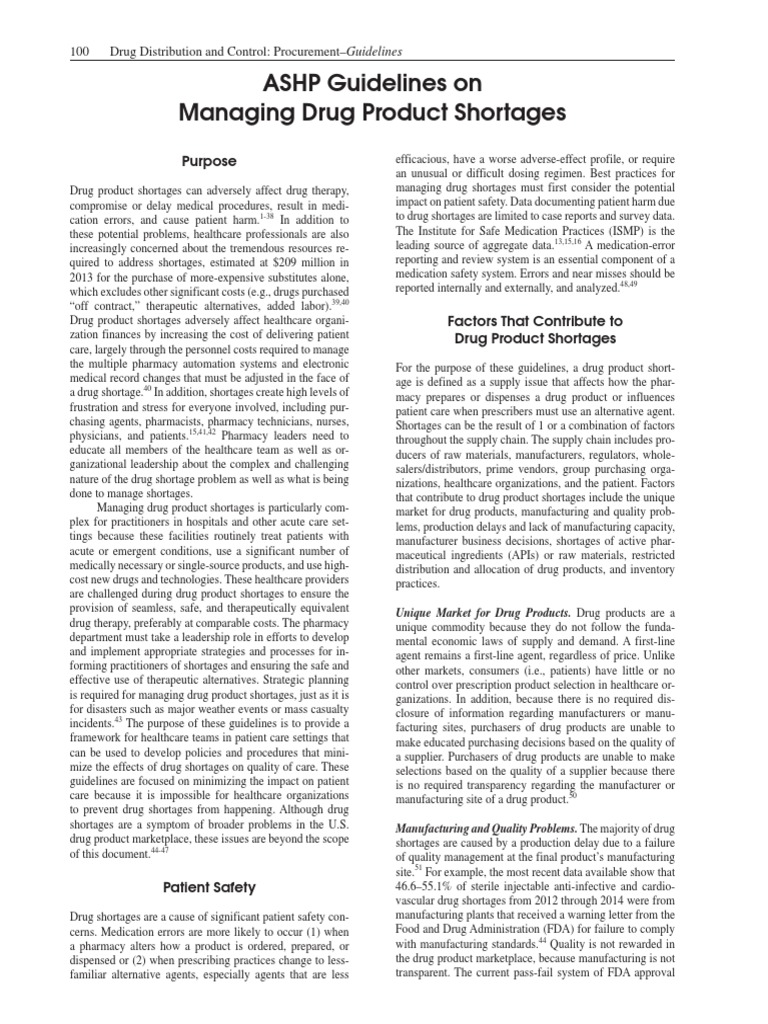 ASHP Guidelines On Managing Drug Product Shortages: Purpose | PDF ...