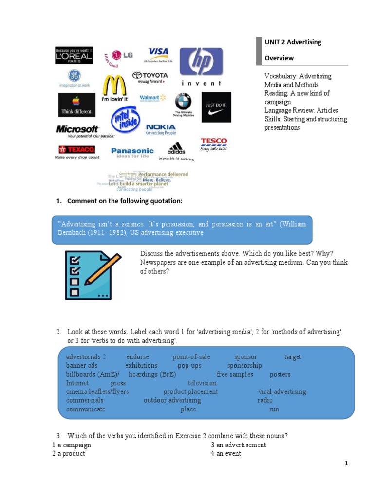 Unit 2 | PDF | Advertising | Marketing