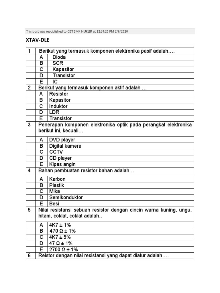 Latihan Soal Tav Dasar Listrik Dan Elektronika | PDF