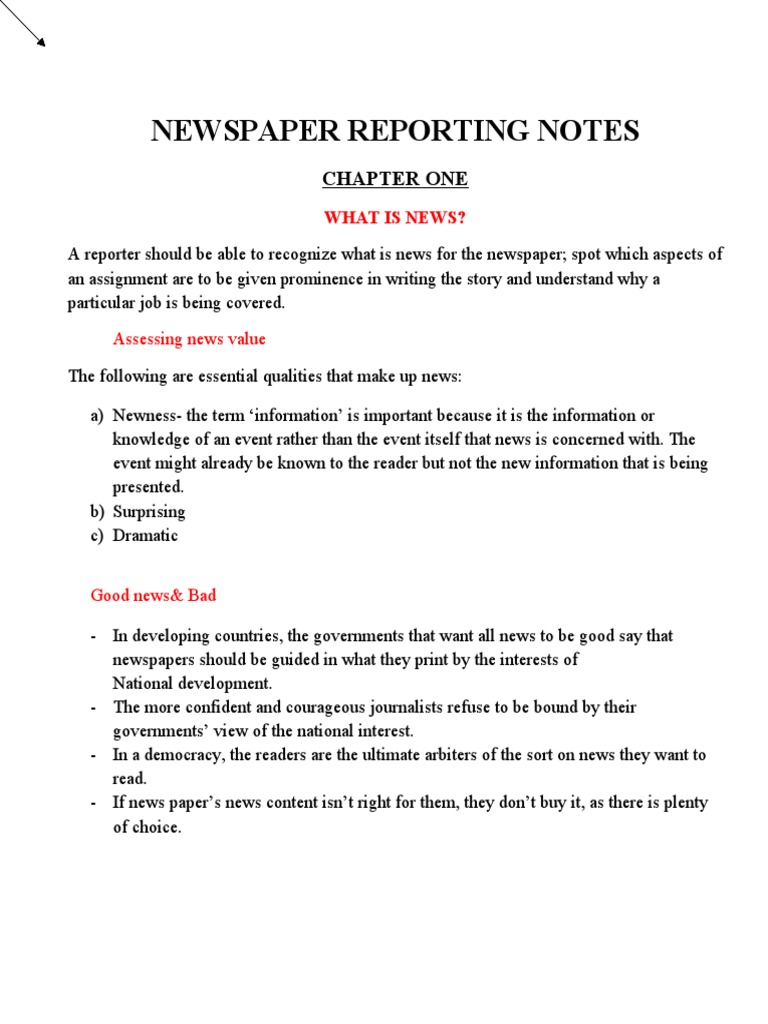 Newspaper Reporting Notes - Original - Docx11111111 | PDF | News ...