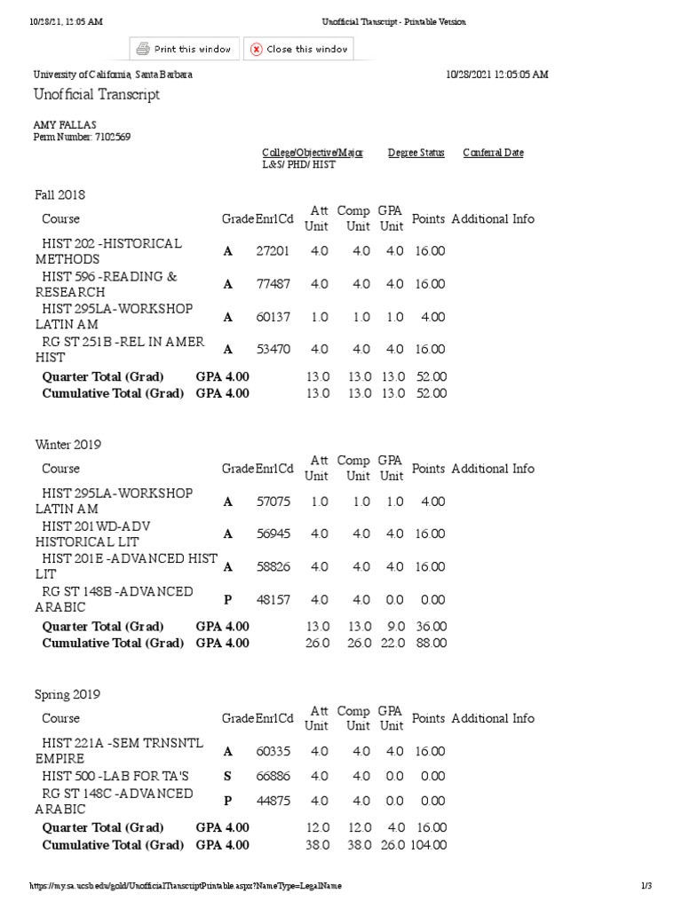 UCSB Transcript | PDF