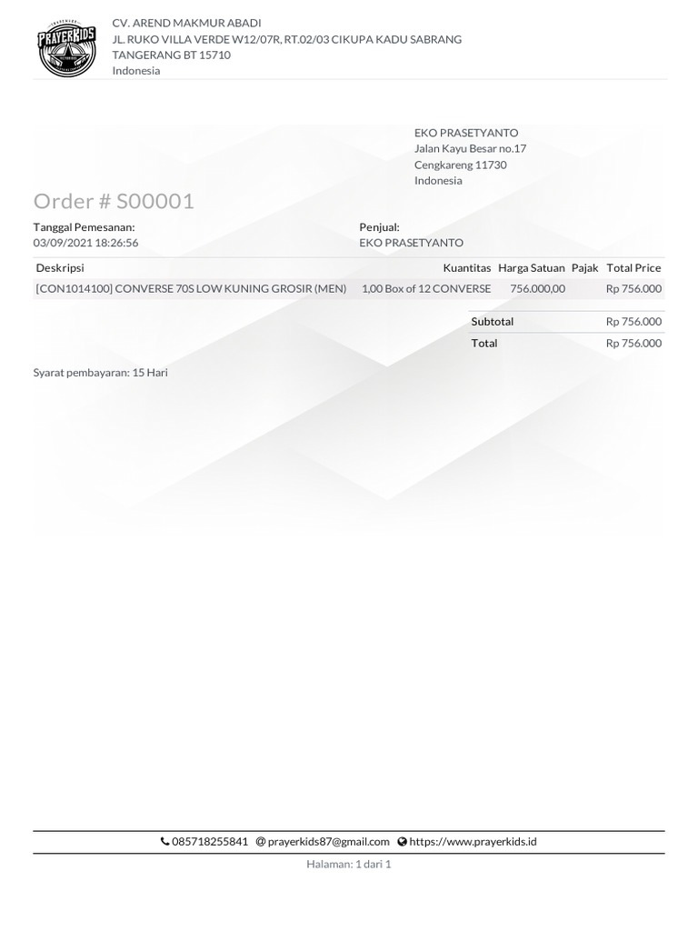 Faktur Pemesanan Sepatu Grosir Pdf