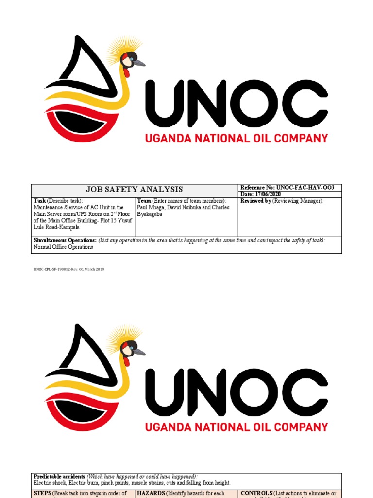 2020 06 17 JSA For AC Servicing-Server Room | PDF | Hazards | Safety