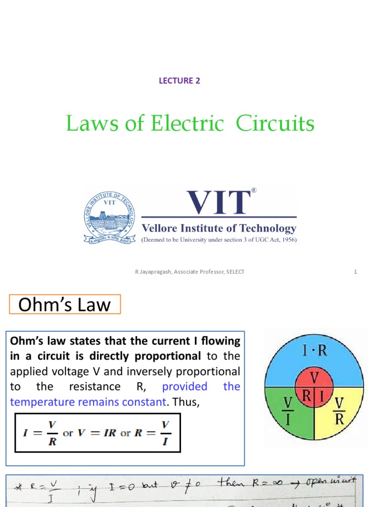 Laws of Electric Circuits: R.Jayapragash, Associate Professor, SELECT 1 ...
