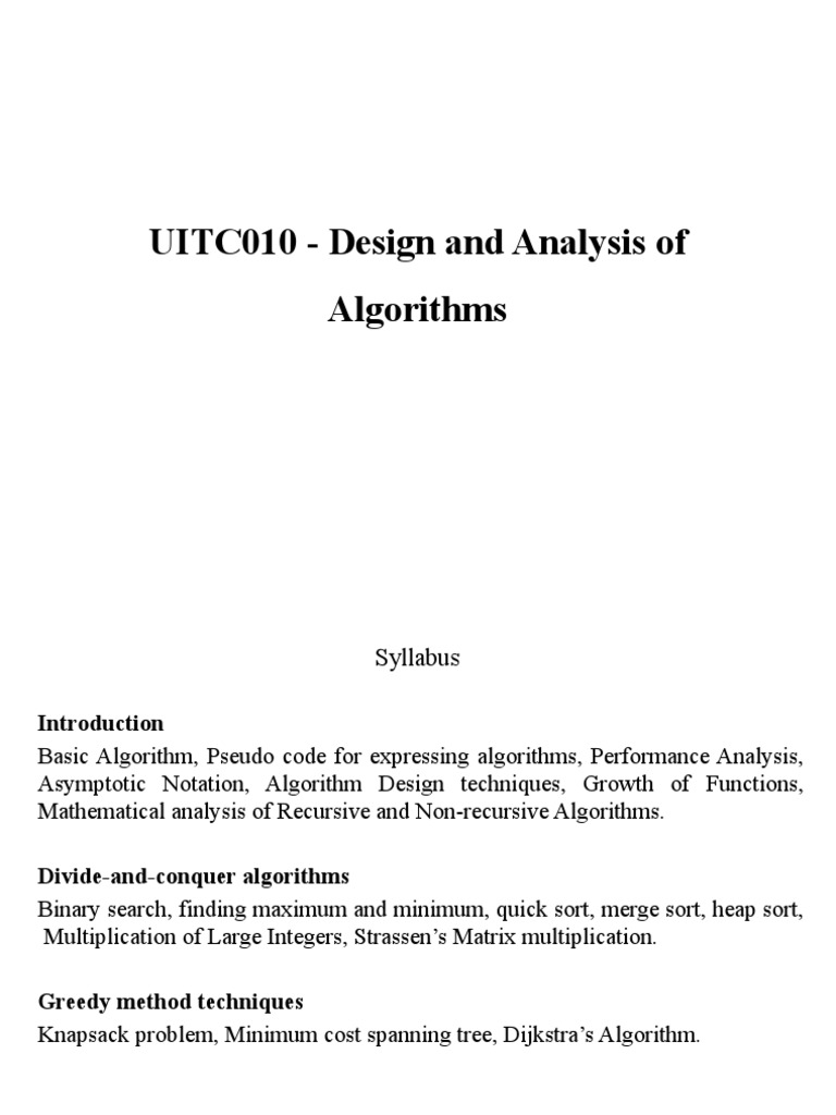 Introduction To Daa | PDF | Time Complexity | Algorithms