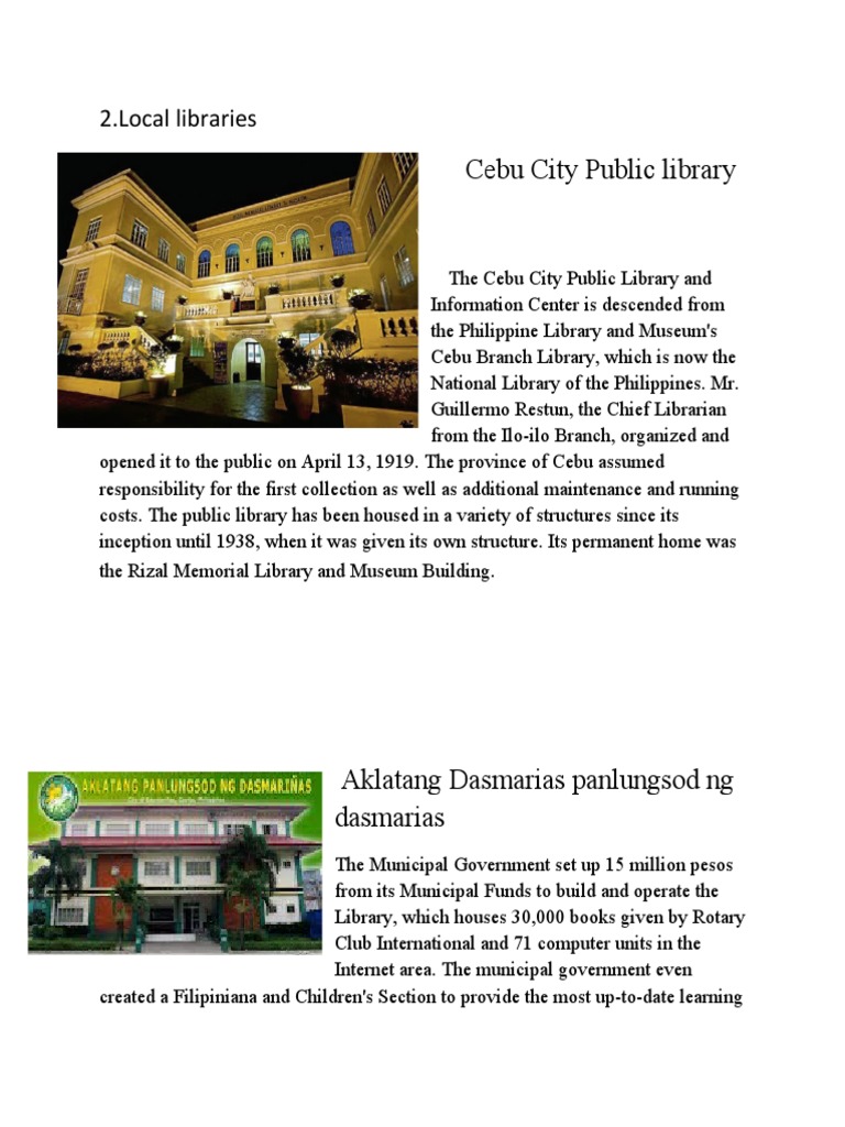 Cebu City Public Library: 2.local Libraries | PDF | Libraries | Philippines