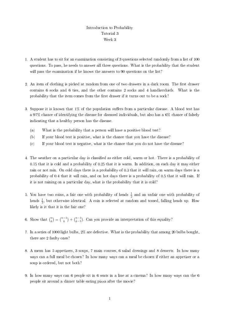 Tutorial 3 | PDF | Meal | Probability